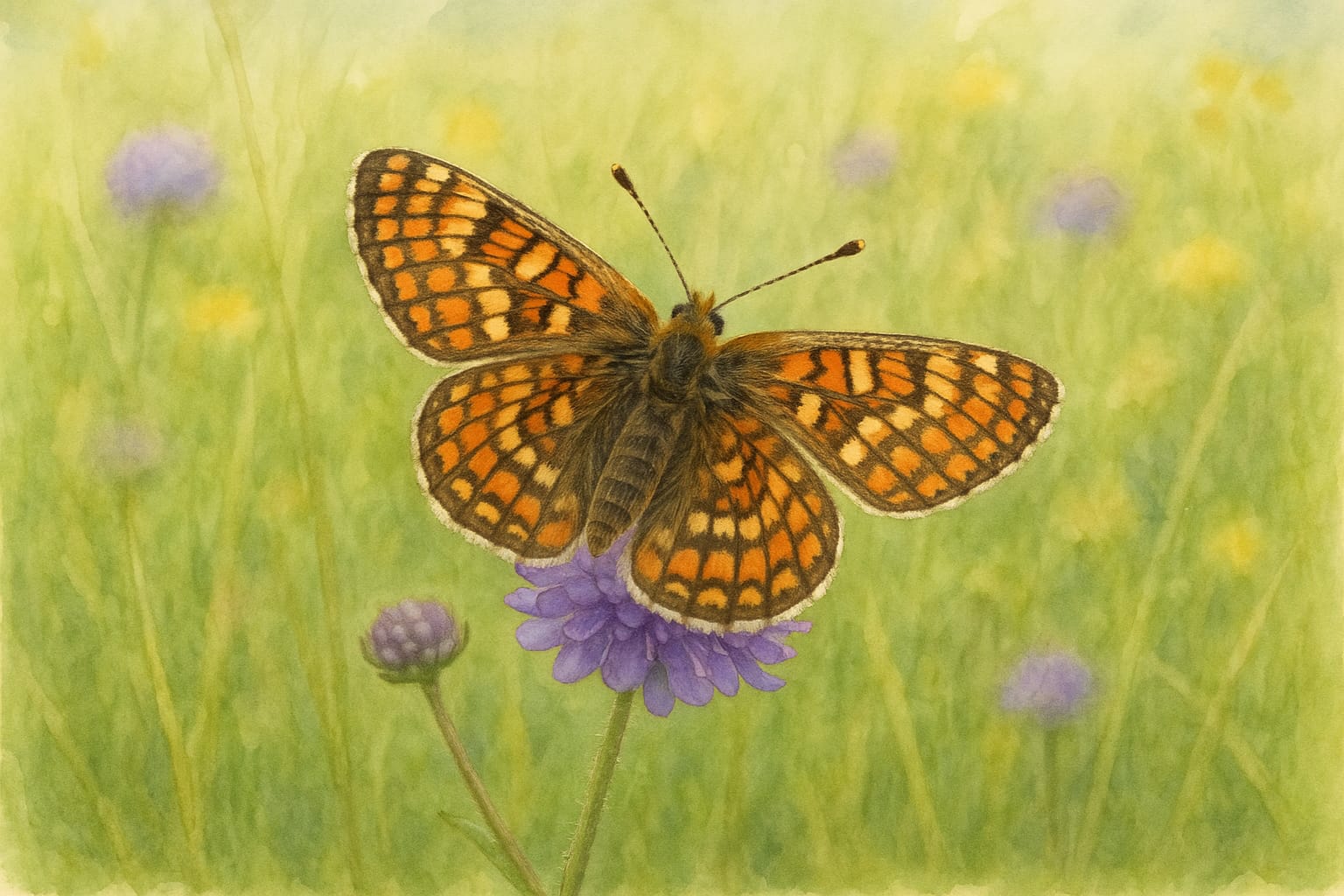 The Marsh Fritillary butterfly (Euphydryas aurinia)